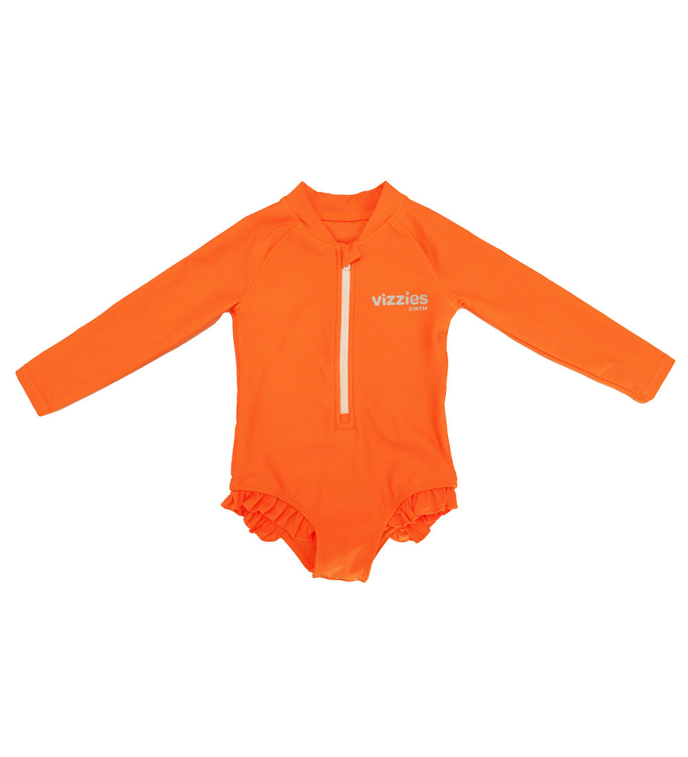 Baby Girls Long Sleeve Swimsuit - Zesty Orange – Vizzies Swim