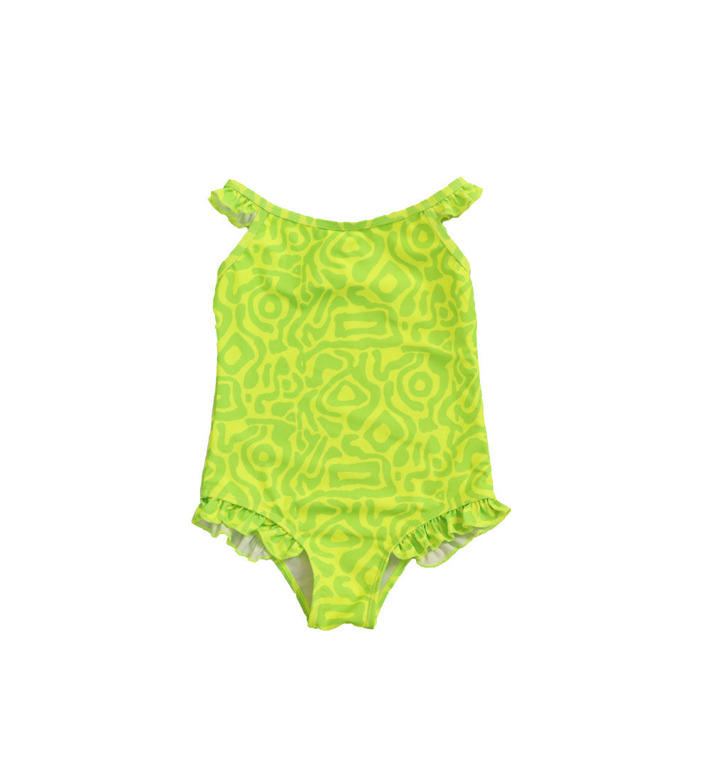 Girls Frill One Piece - Lime Light Print – Vizzies Swim