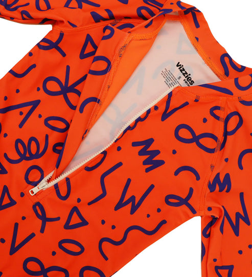 Girls Long Sleeve Swimsuit - Squiggle Pop Print – Vizzies Swim