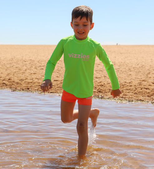 Kids Long Sleeve Rashie - Green Glow – Vizzies Swim
