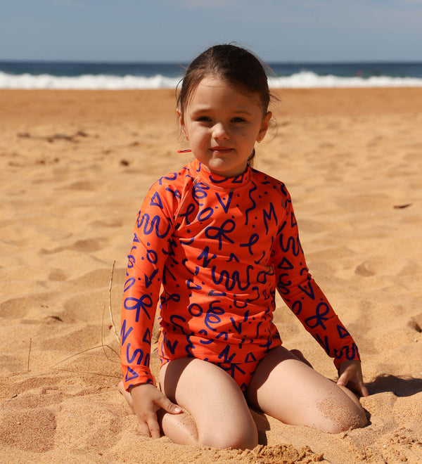 Kids Long Sleeve Rashie - Squiggle Pop Print – Vizzies Swim