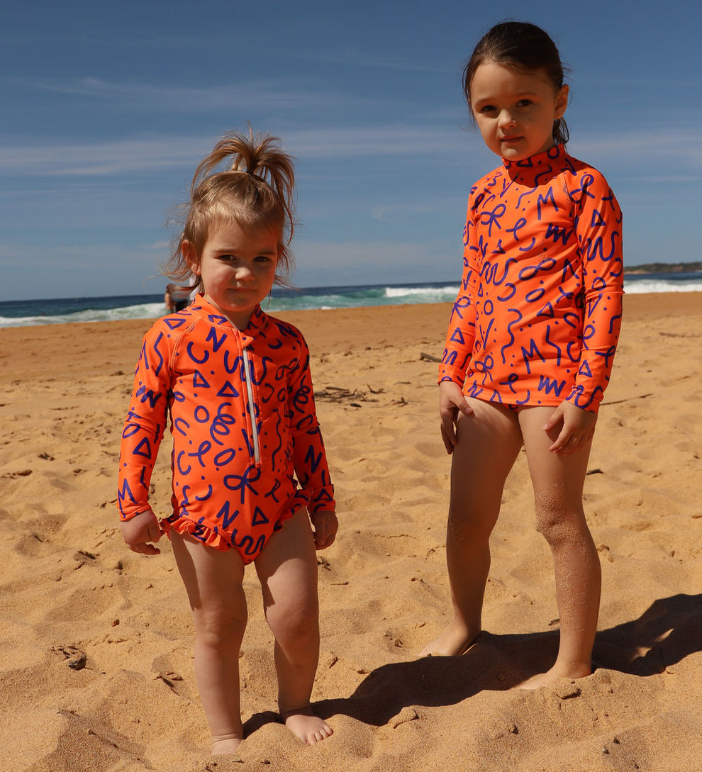 Kids Long Sleeve Rashie - Squiggle Pop Print – Vizzies Swim